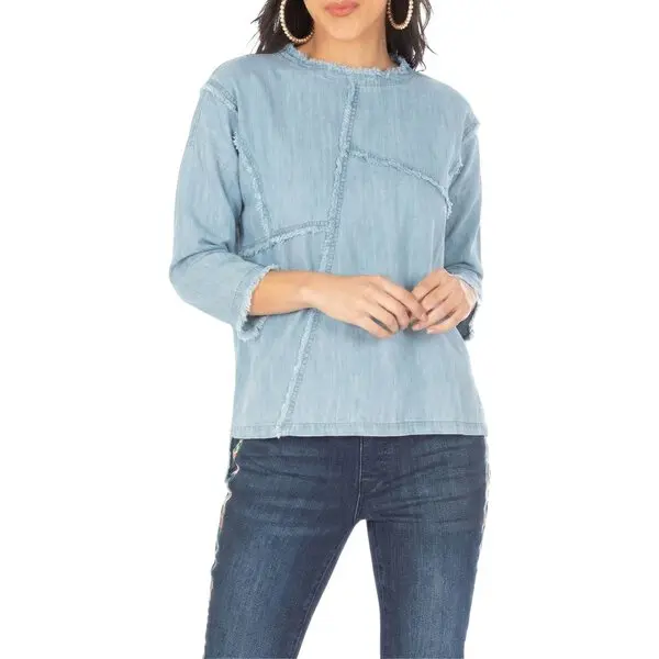 APNY Frayed Patched Top - Indigo