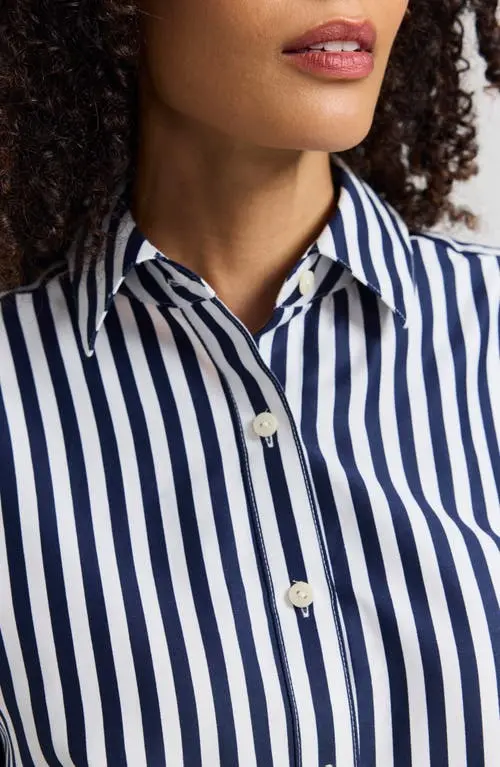 Foxcroft Stripe & Paisley Print Button-down Blouse - Blue Multi