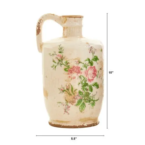 NEARLY NATURAL 10-in Tuscan Ceramic Floral Print Pitcher