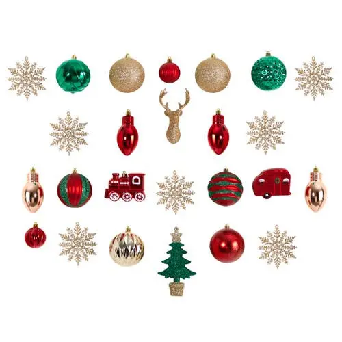 NEARLY NATURAL Holiday Deluxe Shatterproof, 25 Count Christmas Tree Ornament Box Set - Assorted