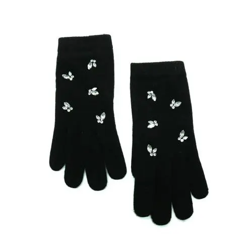 Portolano Embellished Cashmere Gloves - Black