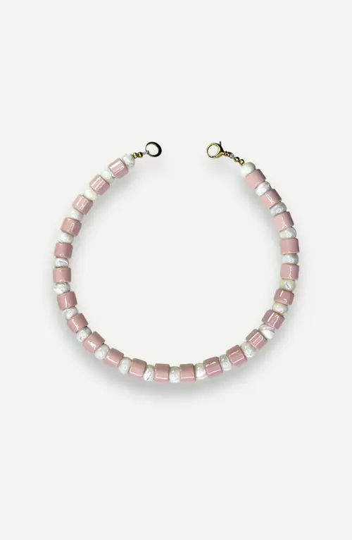 HER NEW TRIBE Ceramic Beaded Necklace - Blush & Mother Of Pearl