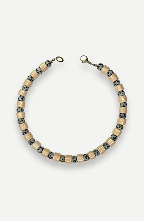 HER NEW TRIBE Ceramic Beaded Necklace - Crepe & Dalmatian Jasper