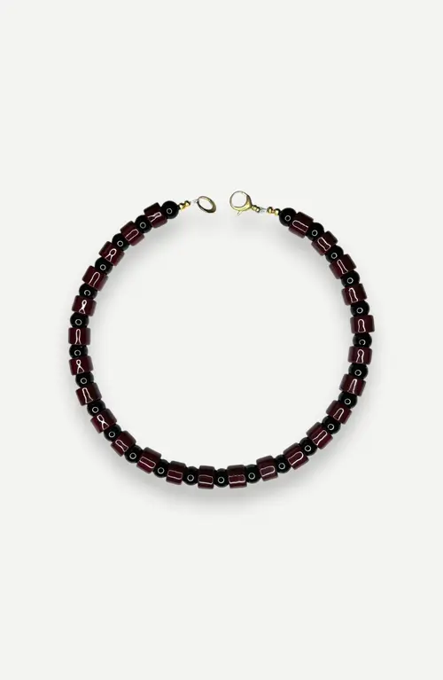 HER NEW TRIBE Ceramic Beaded Necklace - Walnut & Onyx