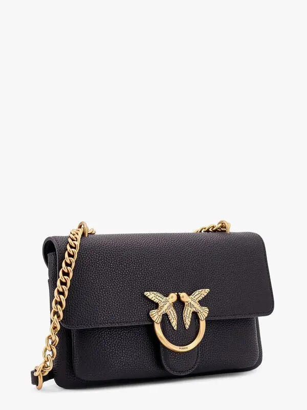 Pinko Leather Shoulder Bag With Metal Love Birds Buckle - Black