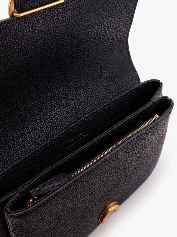 Pinko Leather Shoulder Bag With Metal Love Birds Buckle - Black