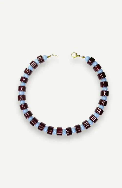 HER NEW TRIBE Bead Two Sundry Necklace - Walnut & Blue Lace Agate