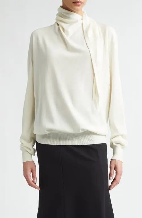 JIL SANDER Scarf-tie Virgin Wool Sweater - Eggshell