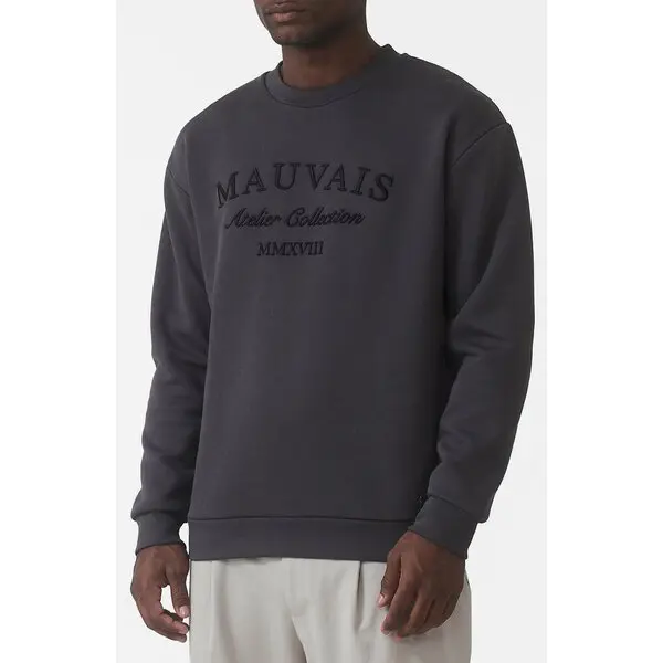 MAUVAIS Ricamo Regular Logo Crew Sweatshirt - Dark Grey