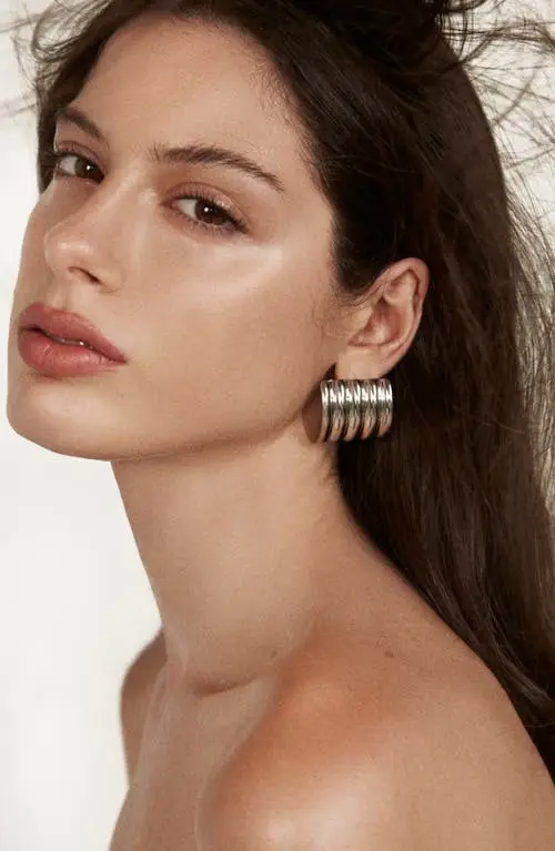 KELLERY Geometric Tile Shaped Statement Earrings - Silver