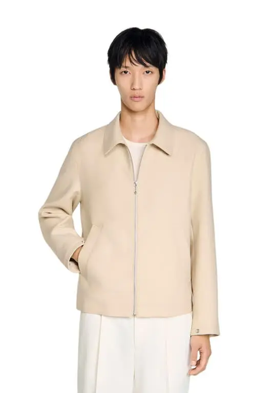 Sandro Zip-up Wool-blend Jacket - Beige