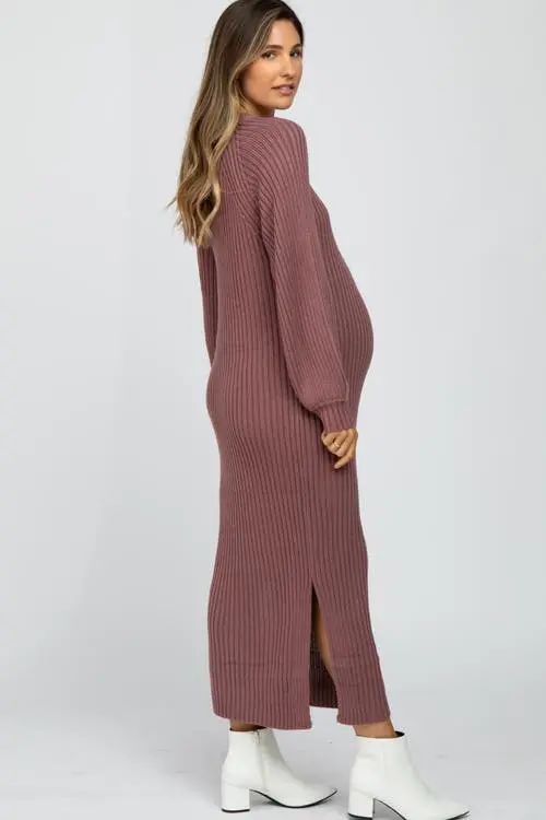 PINKBLUSH Side Slit Maxi Sweater Dress - Mauve