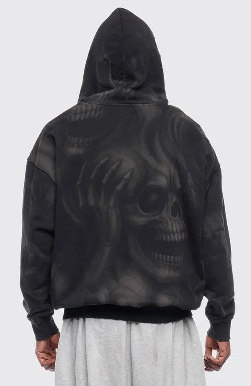 ROLLING LOUD Distressed Ghost Skull Graphic Zip Hoodie
