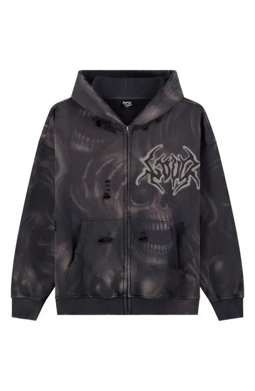 ROLLING LOUD Distressed Ghost Skull Graphic Zip Hoodie