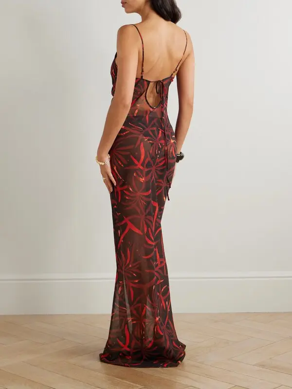 SARA CRISTINA Palm Pearl-embellished Recycled Silk-georgette Coverup