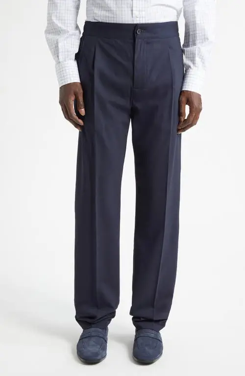 Isaia Pleated Wool Blend Pants - Blue Medium
