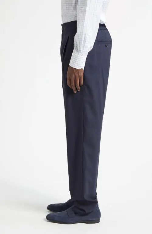 Isaia Pleated Wool Blend Pants - Blue Medium