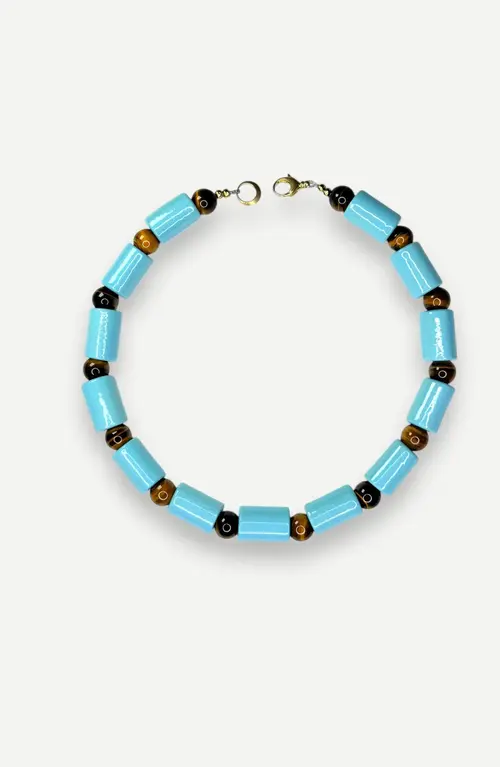 HER NEW TRIBE Bead Sundry Ceramic Necklace - Pool & Tiger's Eye