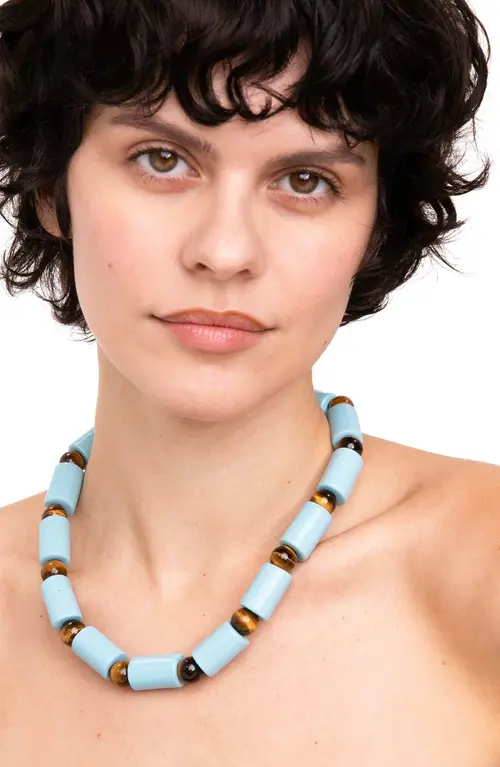 HER NEW TRIBE Bead Sundry Ceramic Necklace - Pool & Tiger's Eye