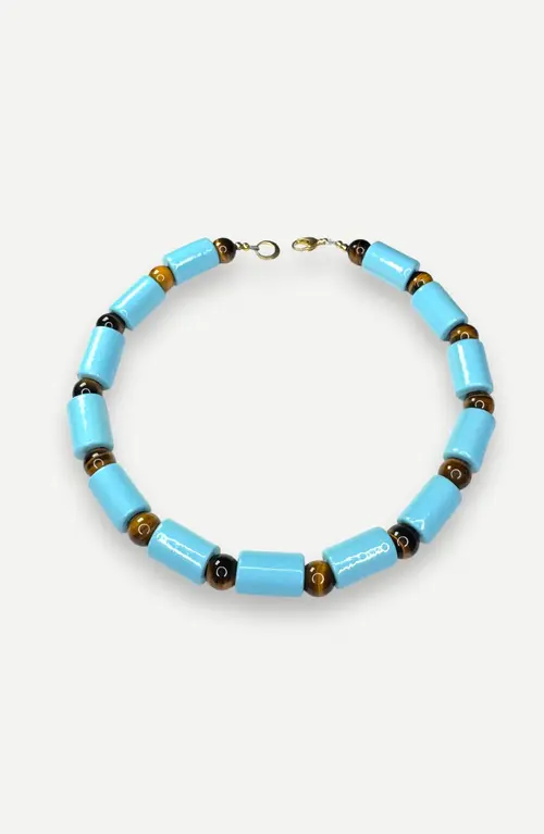 HER NEW TRIBE Bead Sundry Ceramic Necklace - Pool & Tiger's Eye