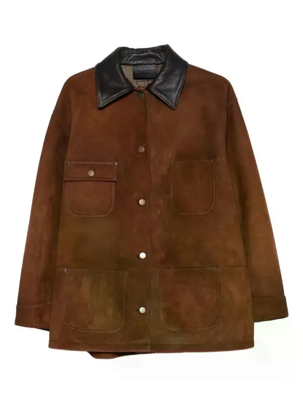 Prada Suede Logo Detail Jacket - Brown