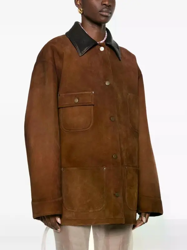 Prada Suede Logo Detail Jacket - Brown