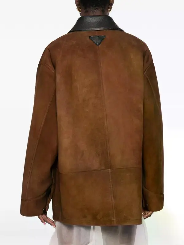 Prada Suede Logo Detail Jacket - Brown