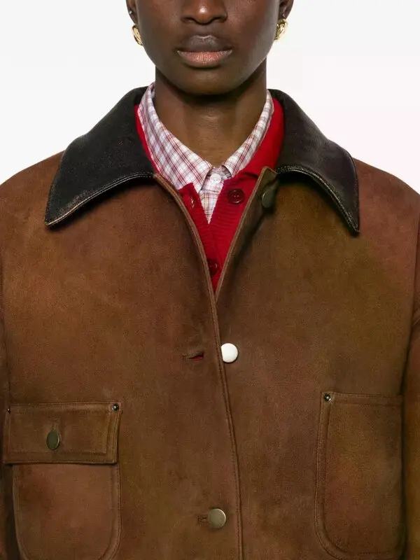 Prada Suede Logo Detail Jacket - Brown