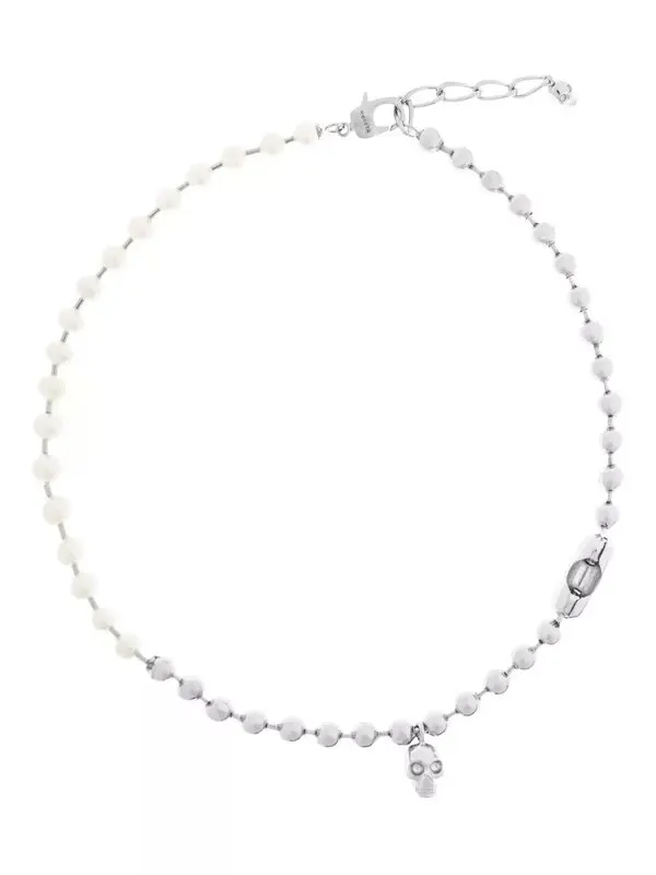 Alexander McQueen Skull Pearl Necklace - Silver