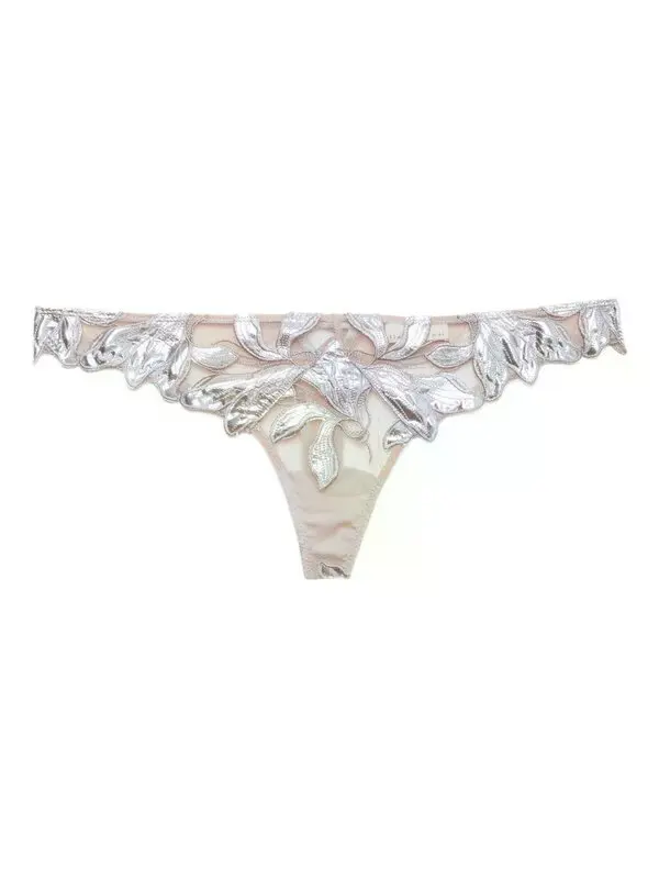 FLEUR DU MAL Lily Embroidery Hipster Thong - Grey