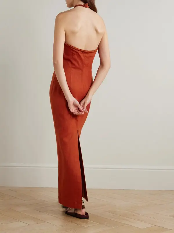 chinese dress ladies Andres Otalora Ser Arte Red Linen Embellished Maxi Dress main image 0