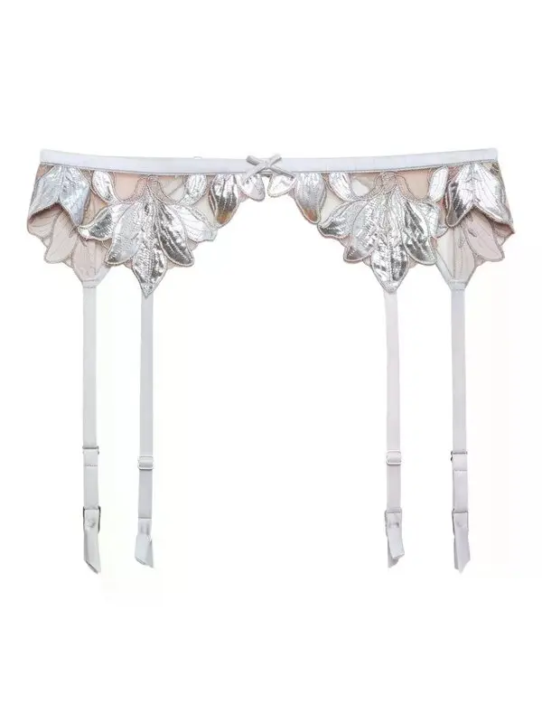 FLEUR DU MAL Lily Embroidery Garter Belt - Grey