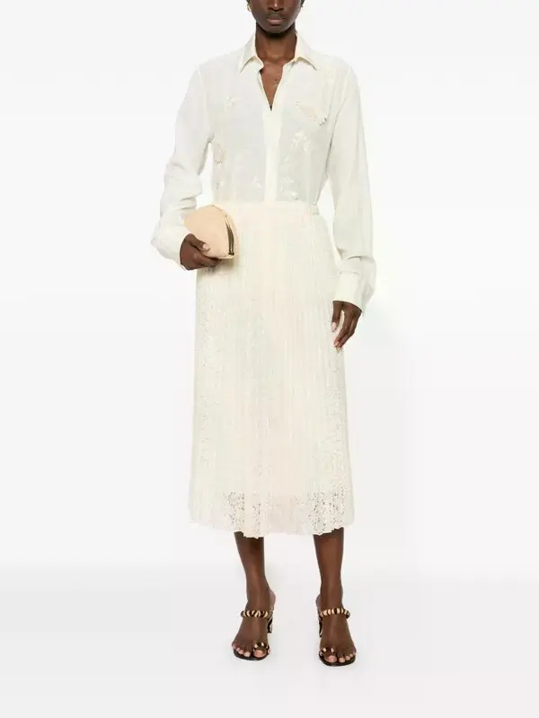 Ermanno Scervino Floral Pleated Midi Skirt - Neutrals