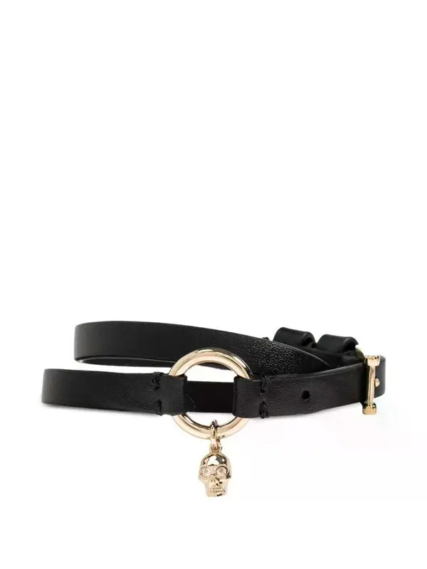 Alexander McQueen Skull-charm Leather Bracelet - Black