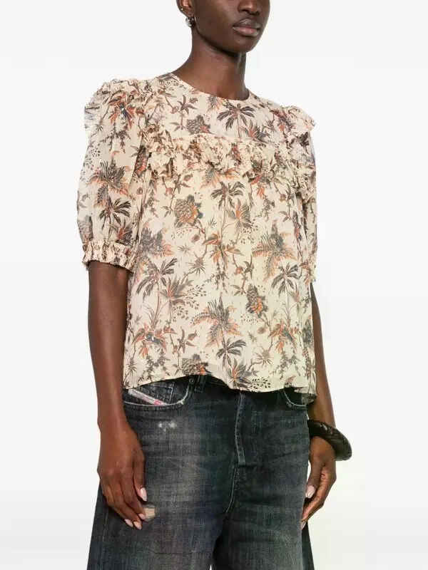Ulla Johnson Jodie Ruffled Floral Blouse - Neutrals