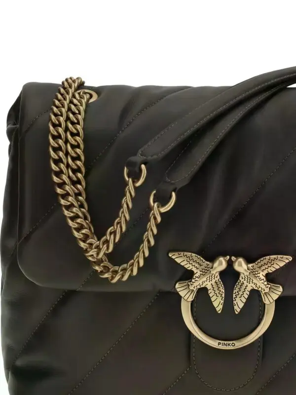 Pinko Love Quilted Shoulder Bag With Metal Chain Strap - Green