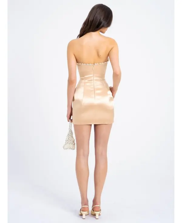 MISS CIRCLE Strapless Mini Dress With Pearl Trim
