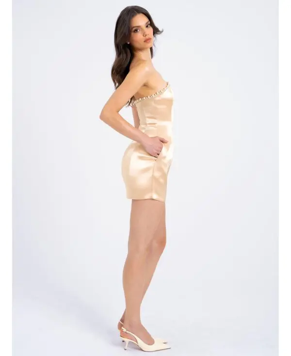 MISS CIRCLE Strapless Mini Dress With Pearl Trim