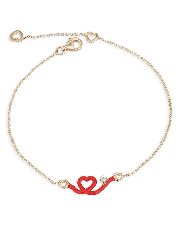 Bea Bongiasca 9k Yellow Diamond & Red Enamel Baby Heart Link Bracelet - Gold