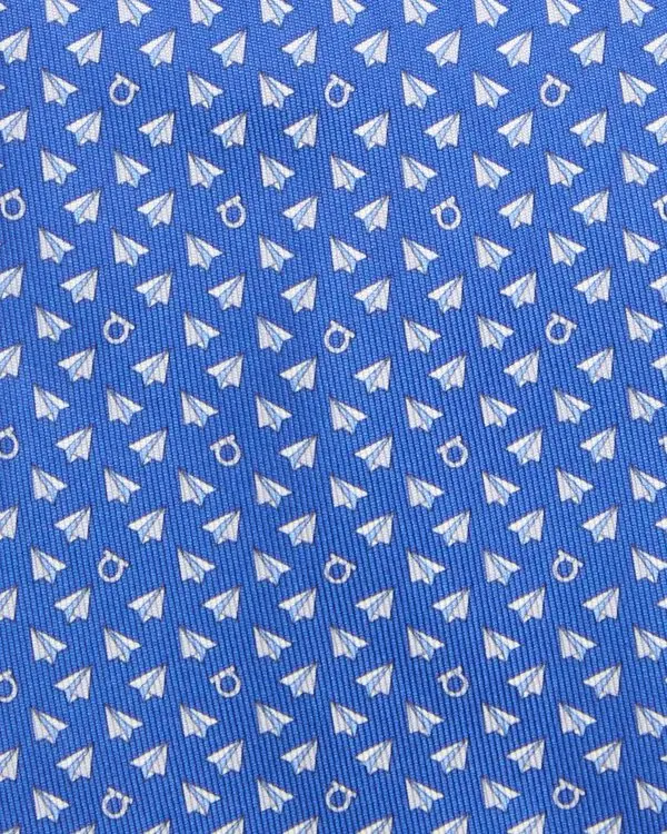 FERRAGAMO Silk Gancini Paper Airplane Tie - F.celeste