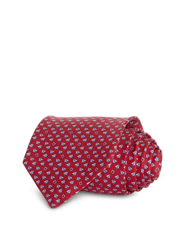 FERRAGAMO Silk Gancini Paper Airplane Tie - F.rosso