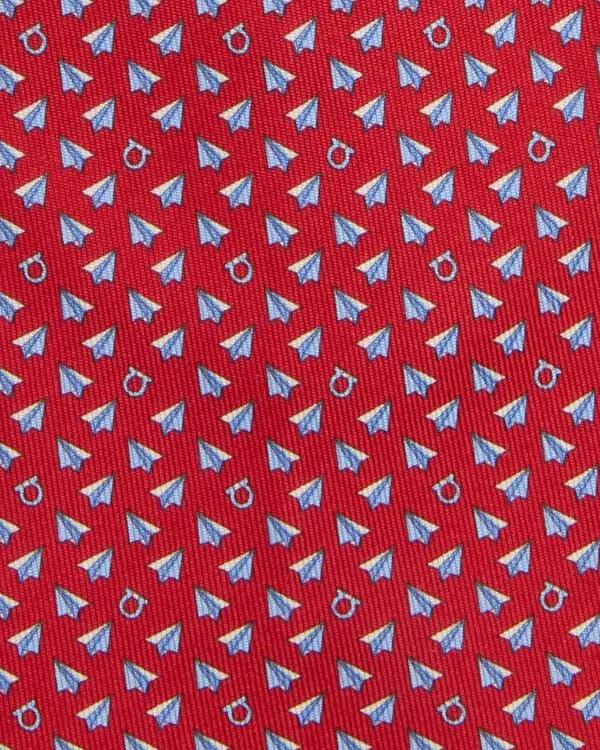 FERRAGAMO Silk Gancini Paper Airplane Tie - F.rosso