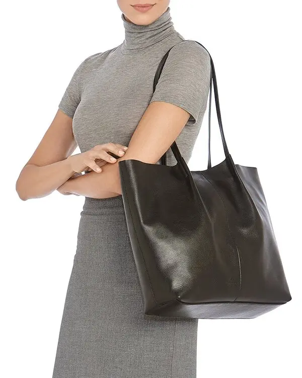 Il Bisonte Nina Large Pleated Leather Tote - Black