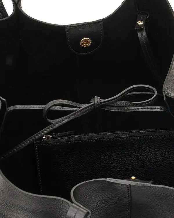 Il Bisonte Nina Large Pleated Leather Tote - Black