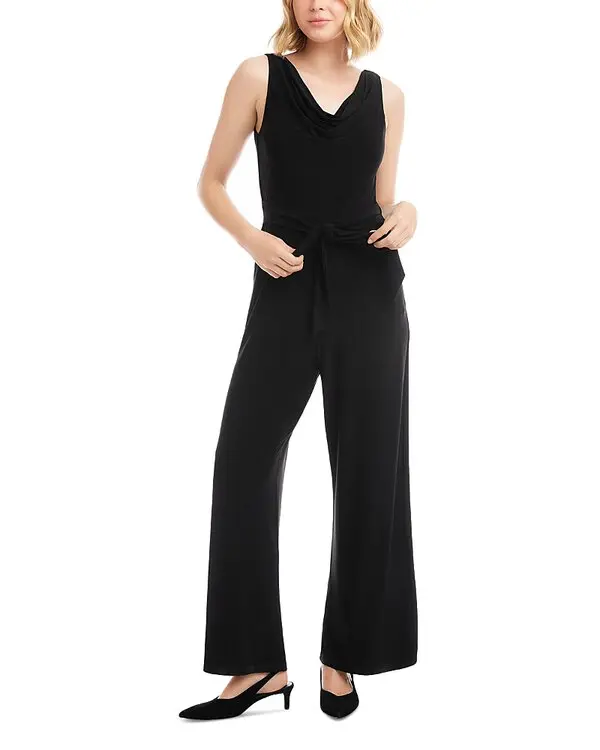 Karen Kane Camila Travel Jersey Sleeveless Cowl Neck Jumpsuit - Black