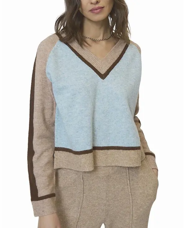 Central Park West Color Blocked V-neck Sweater