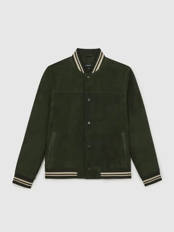 REISS Banridge Suede Stripe-trim Bomber Jacket - Forest Green