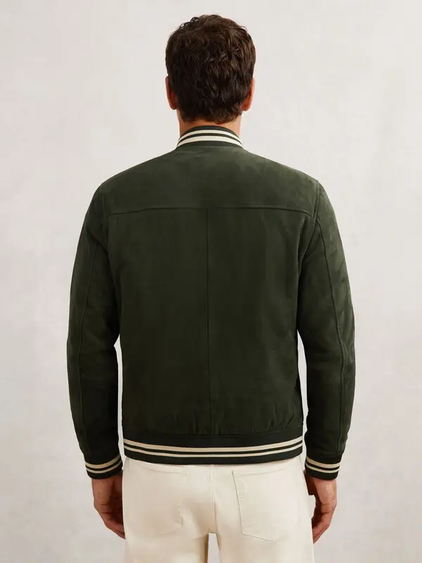 REISS Banridge Suede Stripe-trim Bomber Jacket - Forest Green