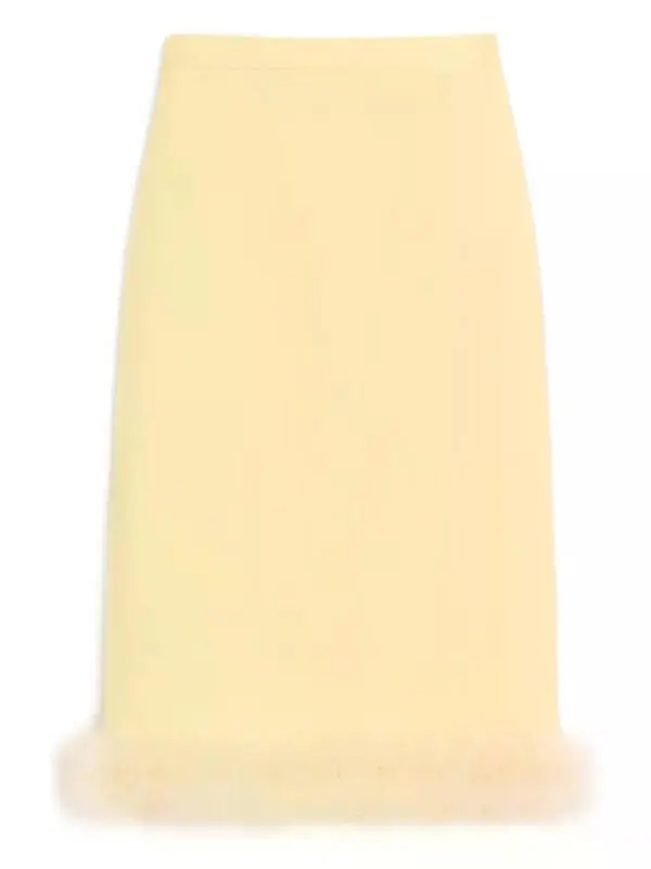 Valentino Garavani Feather Trim Crepe Couture Midi Skirt - Yellow