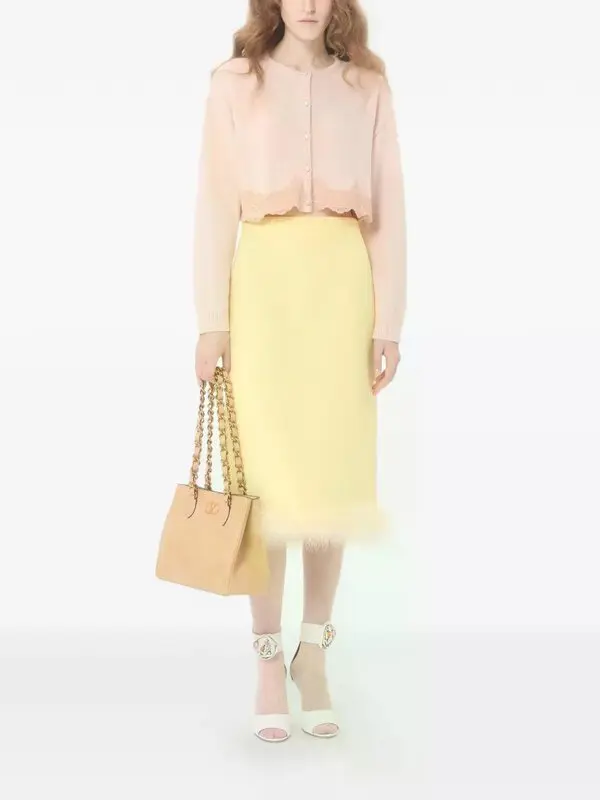 Valentino Garavani Feather Trim Crepe Couture Midi Skirt - Yellow